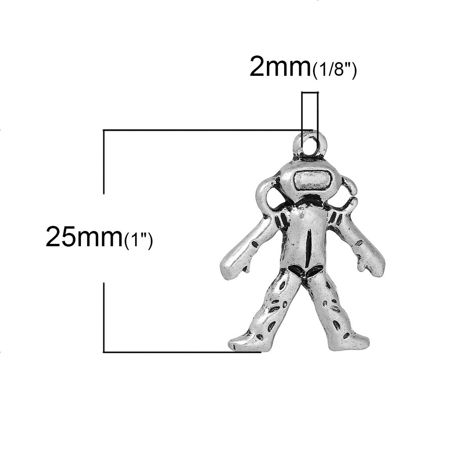 5 SPACE ASTRONAUT Charms, Antique Silver Tone Metal Pewter Pendants ...