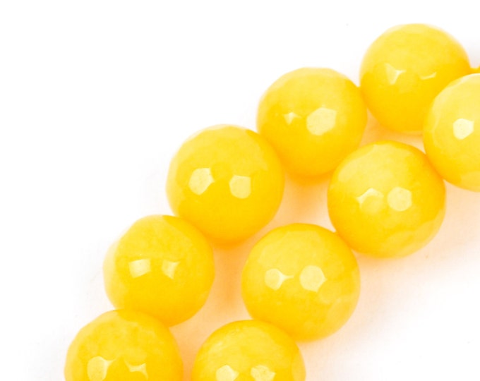 10mm Round Faceted LEMON YELLOW JADE Gemstone Beads, Full Strand ...