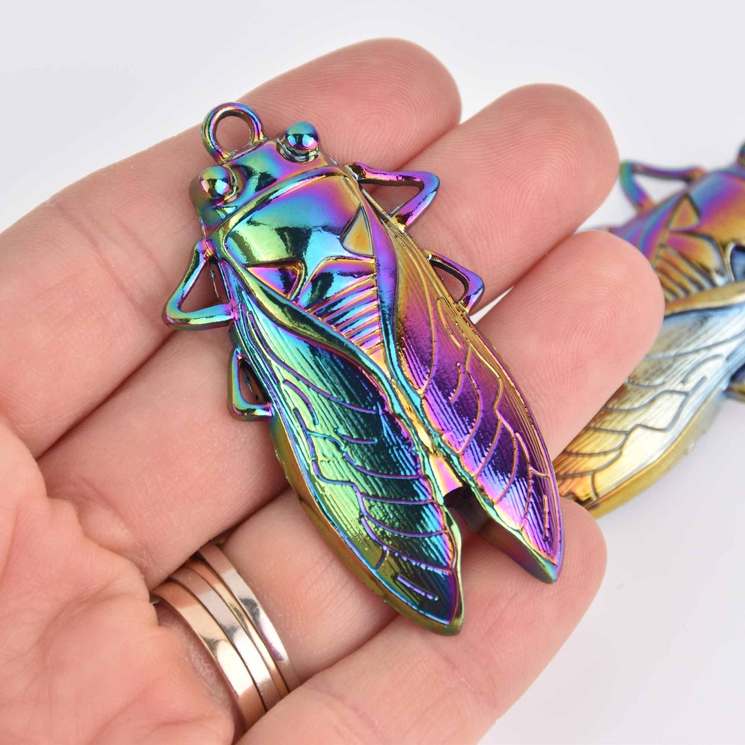 2 Cicada Insect Charms, Rainbow Plated Bug Charms, 62mm Chs7439 - Etsy