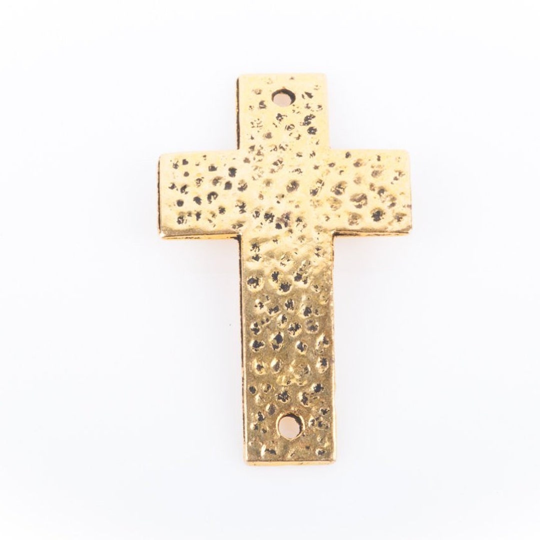 2 Large Gold Metal Sideways Cross Connector Links, Hammered Metal ...