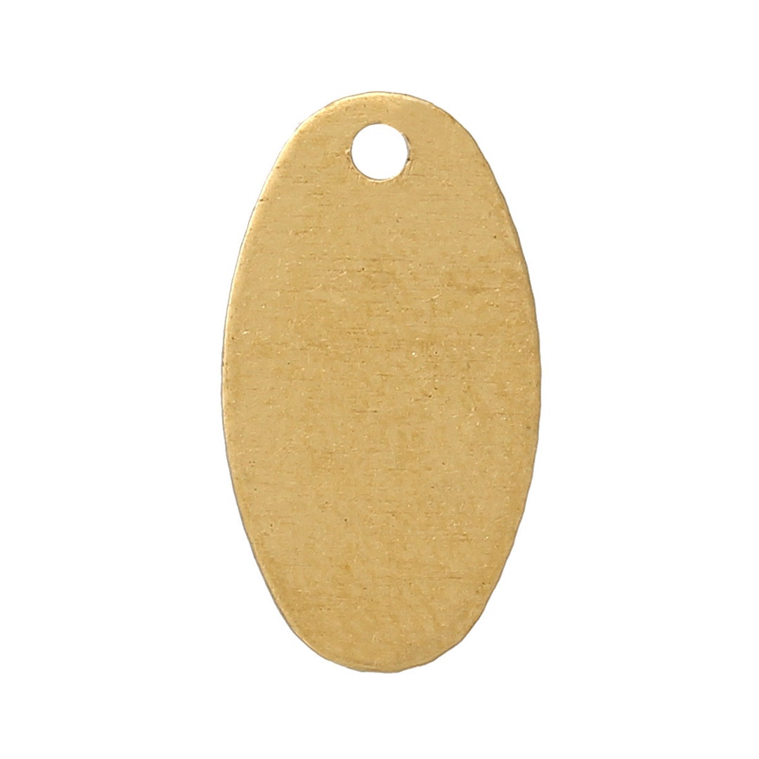 25 Gold Brass Metal Stamping Blanks, Small OVAL TAG, 1 Hole, 13x7mm, 26 ...