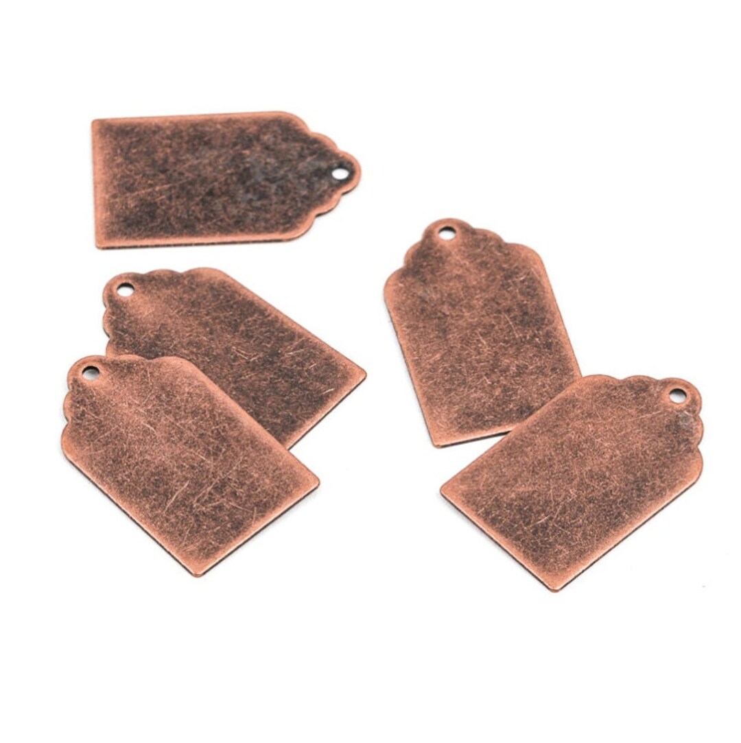10 Distressed Copper Stamping Blanks, Charms, TAG Shape 7/8" X 1/2", 24 ...
