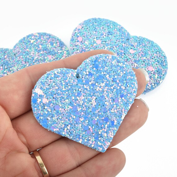 10 Light BLUE Faux Leather HEART GLITTER Charm Pendant Vegan - Etsy