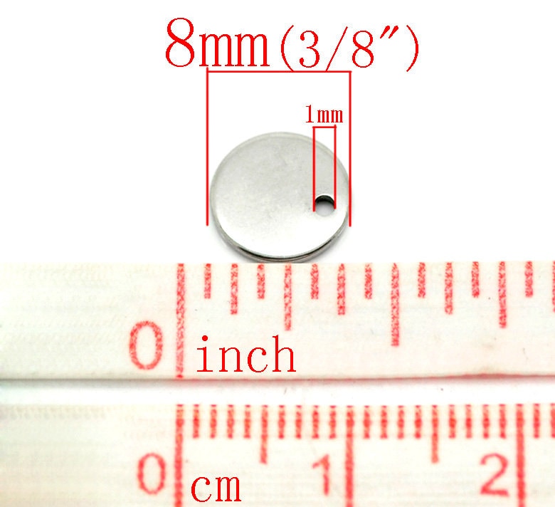 10 Stainless Steel Metal Stamping Blanks Charms ( 8mm ), Small ROUND ...