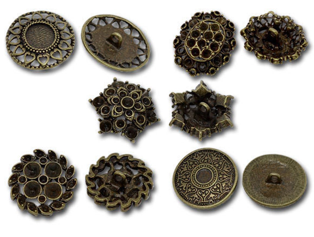 5 LARGE Mixed Bronze Tone Carved Metal Buttons 23mm-29x27mm for Sewing ...