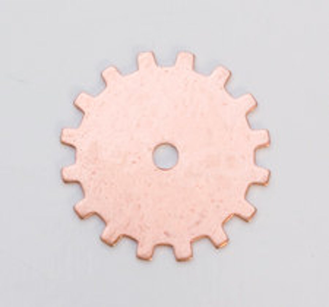 6 SMALL COPPER Solid Gear Cog Design Metal Charm Tags, Stamping Blanks ...