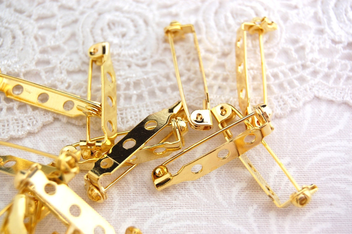 30 Bright Shiny Gold Metal Pin Backs, 27mm Long Fin0160 - Etsy
