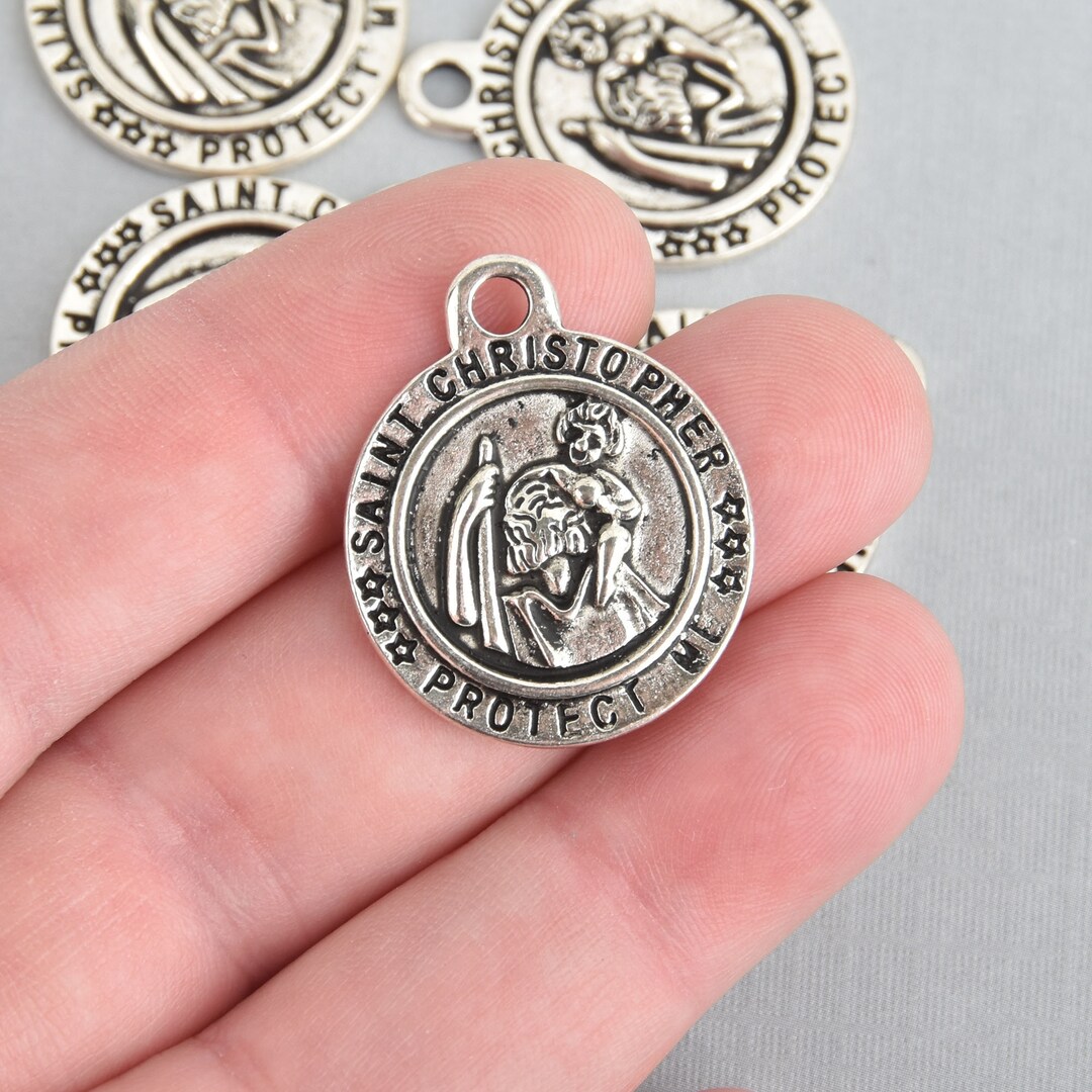 5 Religious Medal Charms, Silver Relic Charm Pendants Patron Saint ...