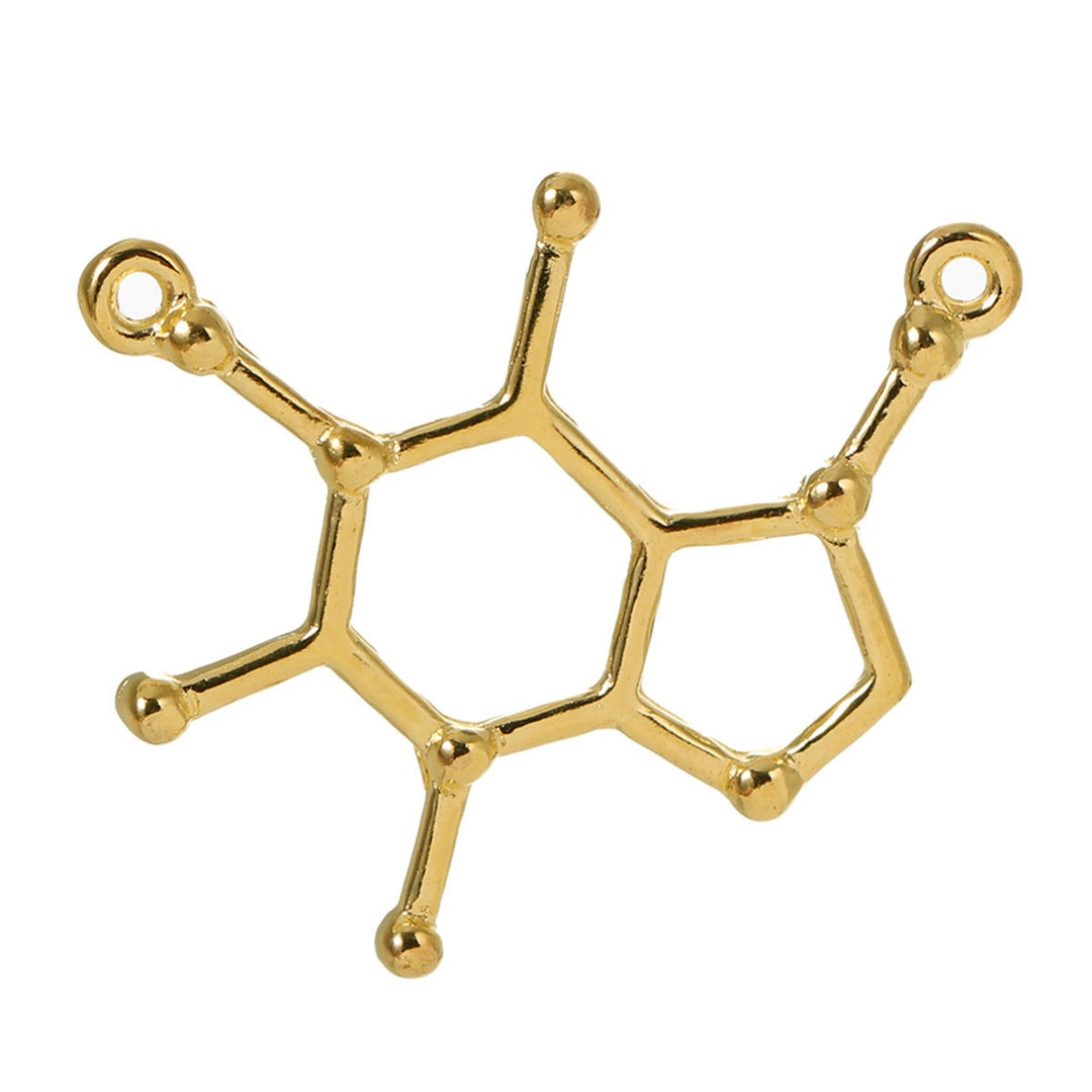 5 CAFFEINE Molecule Chemistry Charms Gold Tone Charm Pendants Science ...