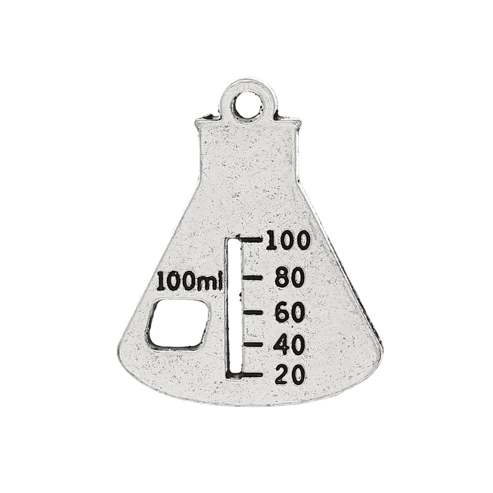 5 CHEMISTRY SCIENCE BEAKER Charms, Flask Charms, Silver Tone Pewter ...
