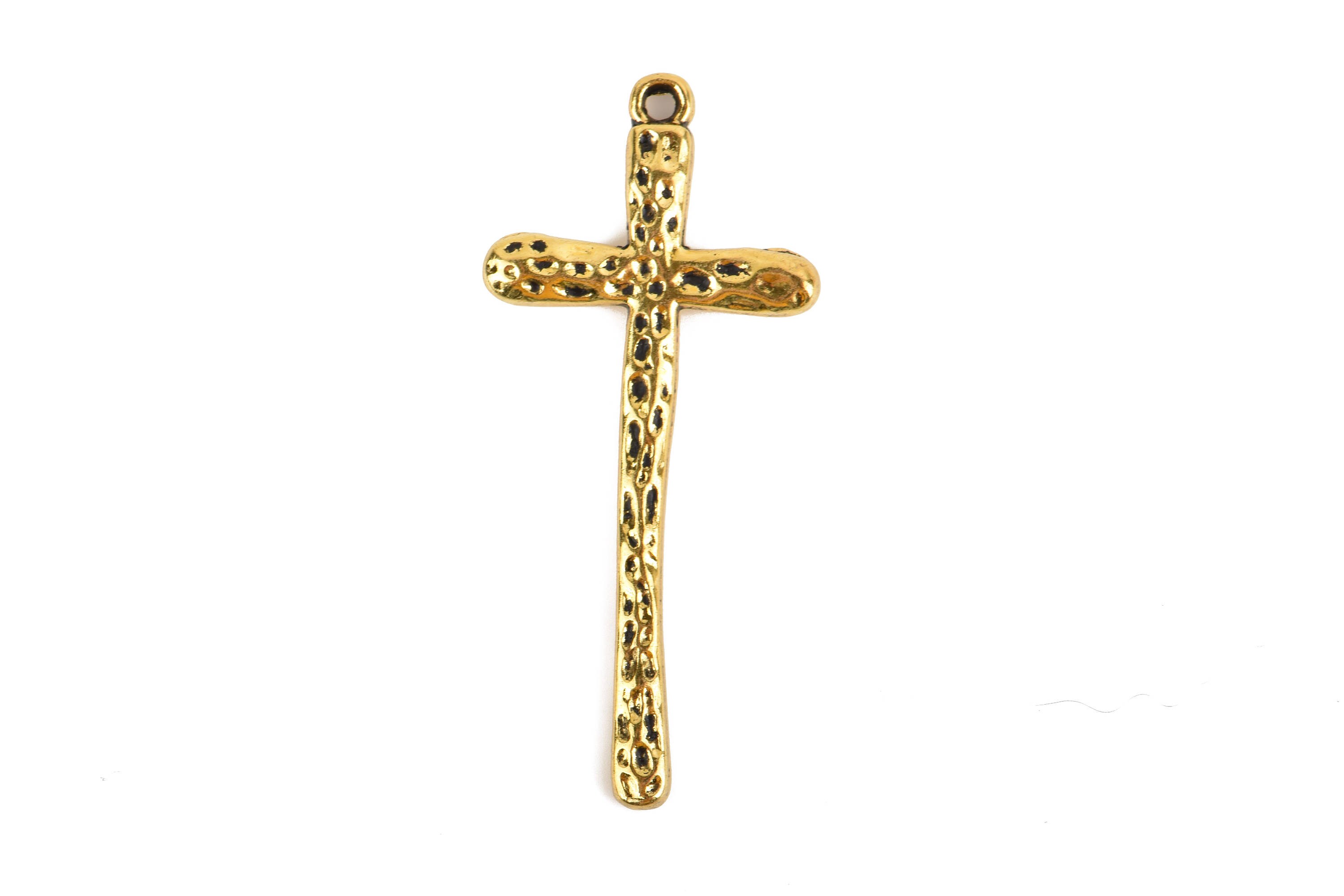5 Gold Ox Cross Charms, Rustic Hammered Metal, Long Skinny Cross ...