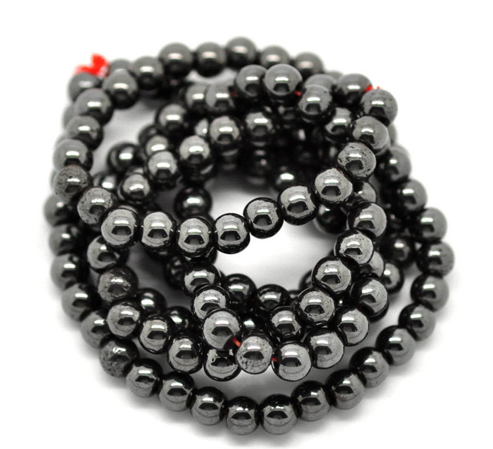 6mm Round HEMATITE Gemstone Beads . 1 Strand 17" . About 75 Beads ...