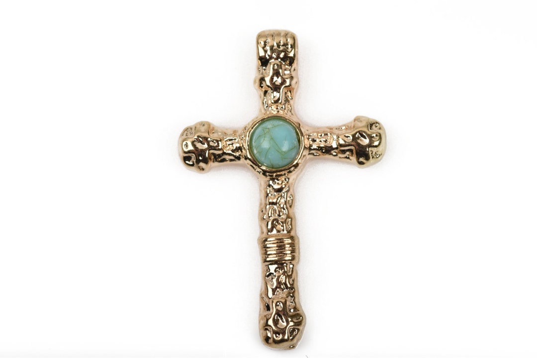 2 Light Gold and Turquoise CROSS Pendants Light Gold Base - Etsy
