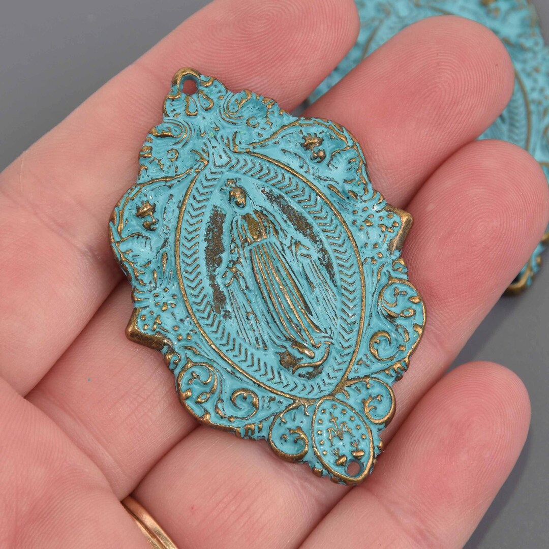2 Victorian Pendant Charms, Bronze With BLUE Verdigris Patina ...