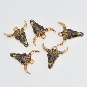 6 Bull Skull Charms Gold Plated With Flowers, Multicolor, Chs6912 - Etsy