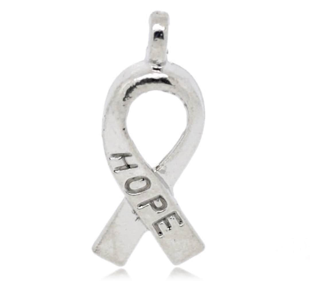 10 Silver Tone "hope" Awareness Ribbon Charm Pendants Chs1515 - Etsy
