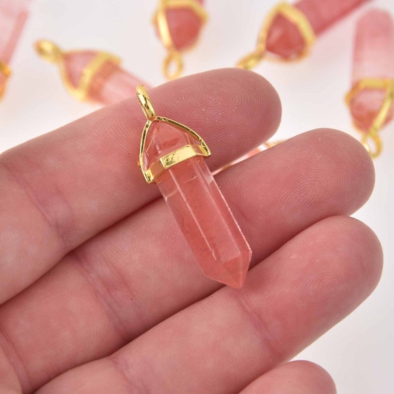 1 Cherry Quartz Charm Gemstone Point Pendant Gold Trim 1.5 Chs8112 Etsy Denmark
