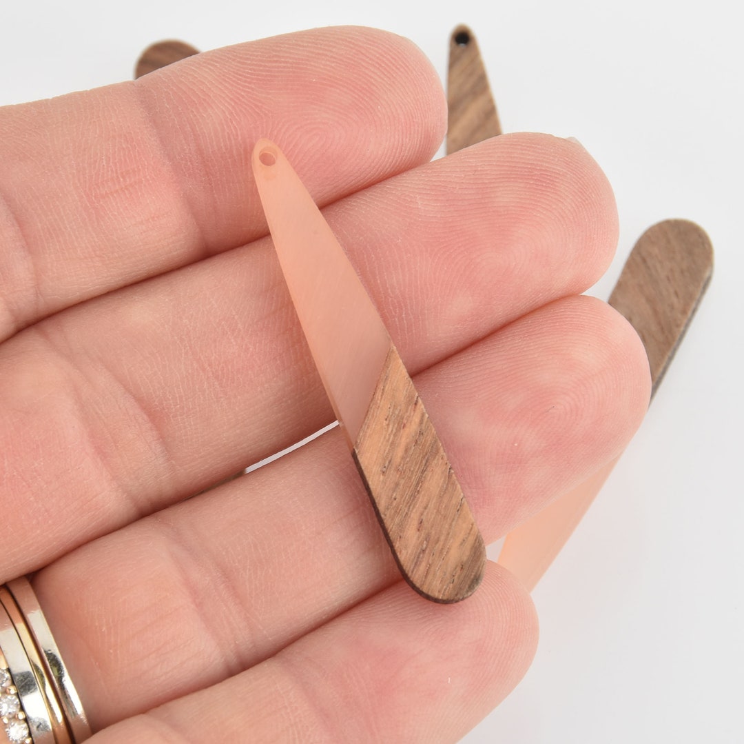 2 Stick Charms, Blush Pink Resin and Real Wood Teardrop, 2" Long ...