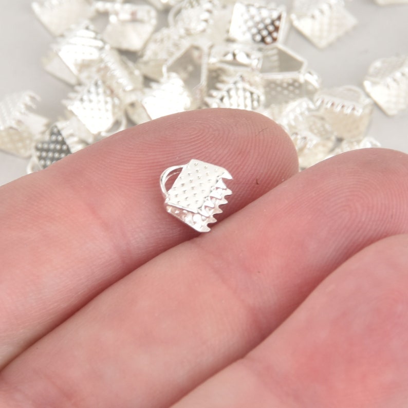 25 Silver Ribbon End Crimp Fasteners, 6x8mm Long Fin0961 - Etsy