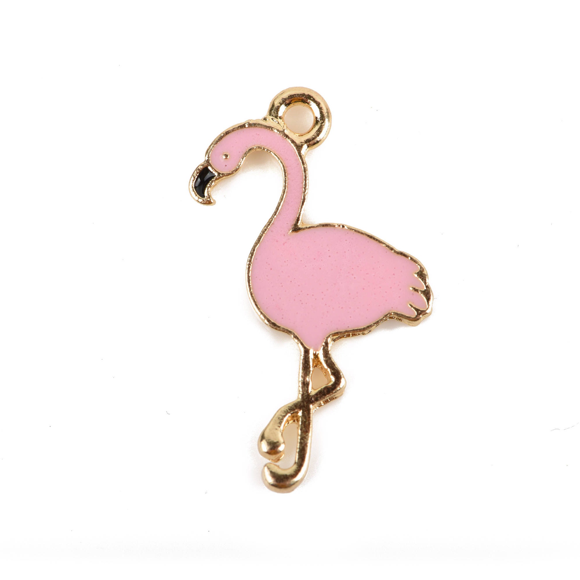 5 FLAMINGO Charms Light Pink Enamel and GOLD Plating Gold | Etsy