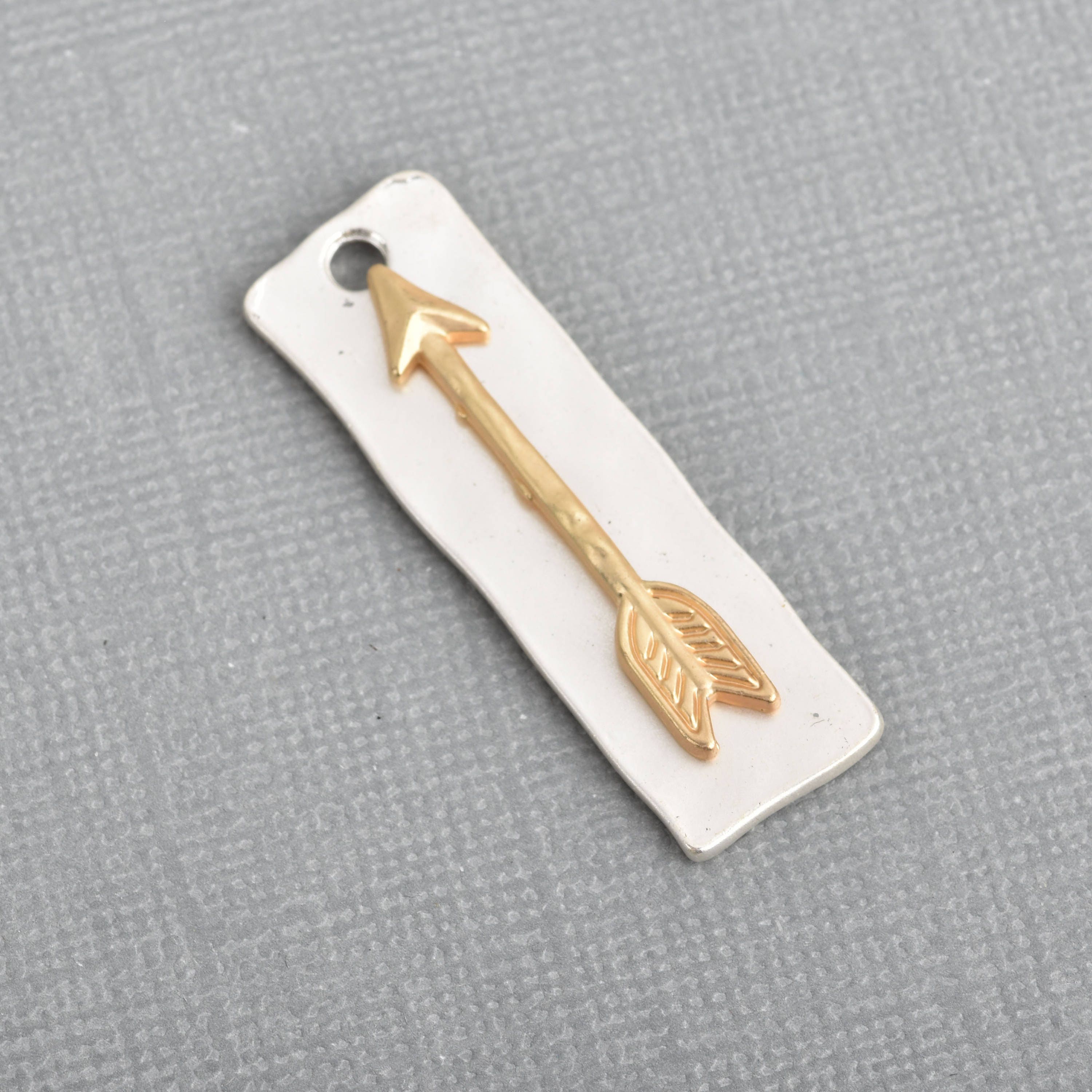 5 ARROW Charms Rectangle MATTE Silver Base With Gold Arrow, Rustic ...