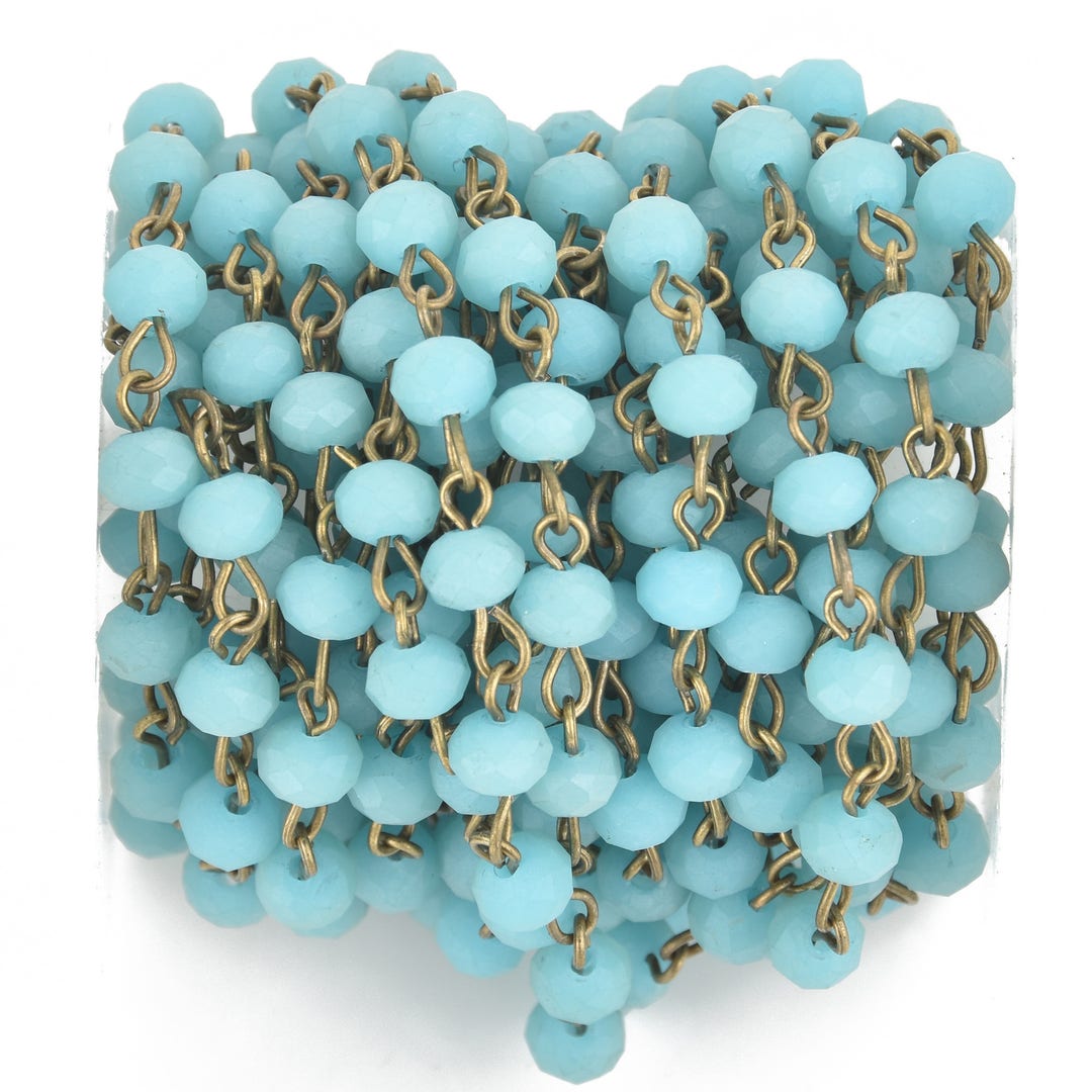 1 Yard Matte TURQUOISE BLUE Crystal Rondelle Rosary Chain, Bronze, 6mm ...
