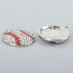 BASEBALL Charm Crystal Rhinestones Silver With Red Enamel, 1" Wide ...