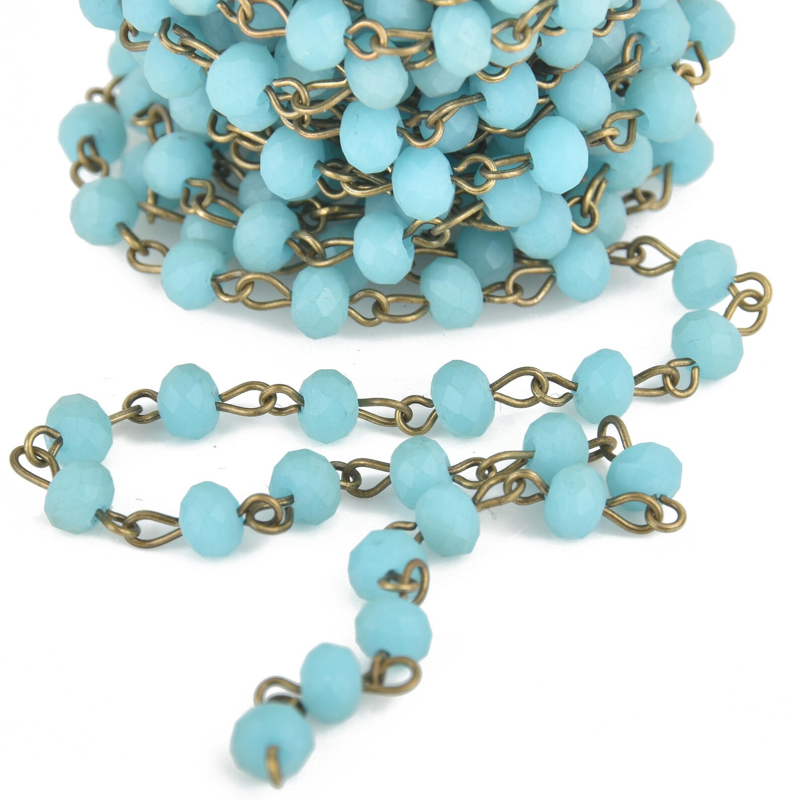 1 Yard Matte TURQUOISE BLUE Crystal Rondelle Rosary Chain, Bronze, 6mm ...