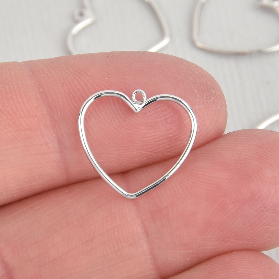 4 Silver Open Heart Charms, Platinum Filled Silver Color, 16mm Chs5939 ...