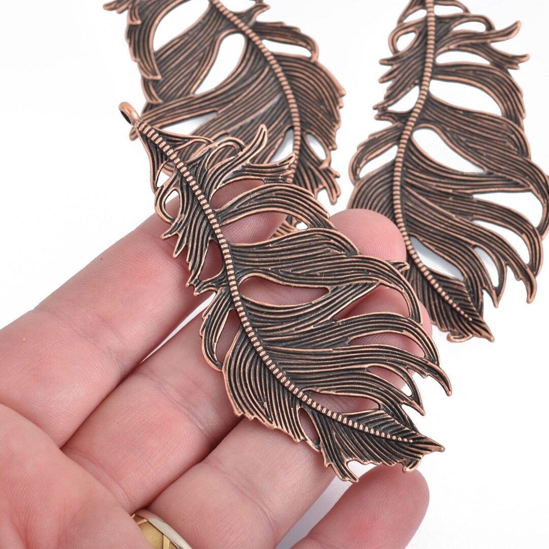 2 Large Copper Filigree FEATHER Charms 3-1/4" Long Chs4224 - Etsy