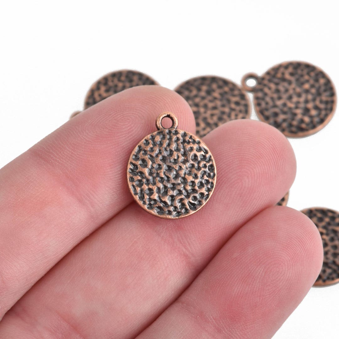 10 COPPER Hammered Metal Coin Sequin Charms, Round Dot Charms, Double ...
