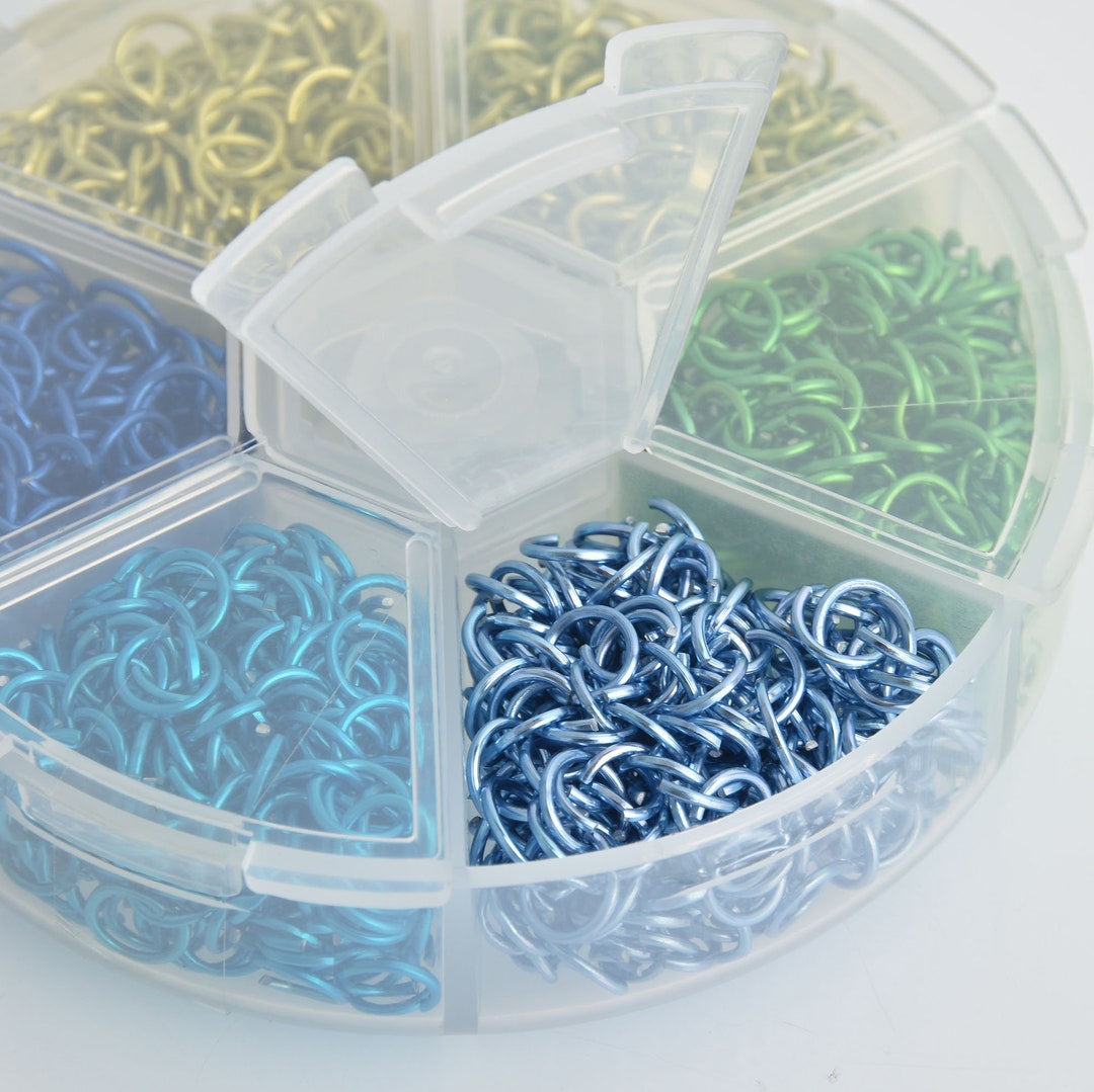 6mm Open Jump Rings for Chain Maille, Blue and Green, Round Storage Box ...