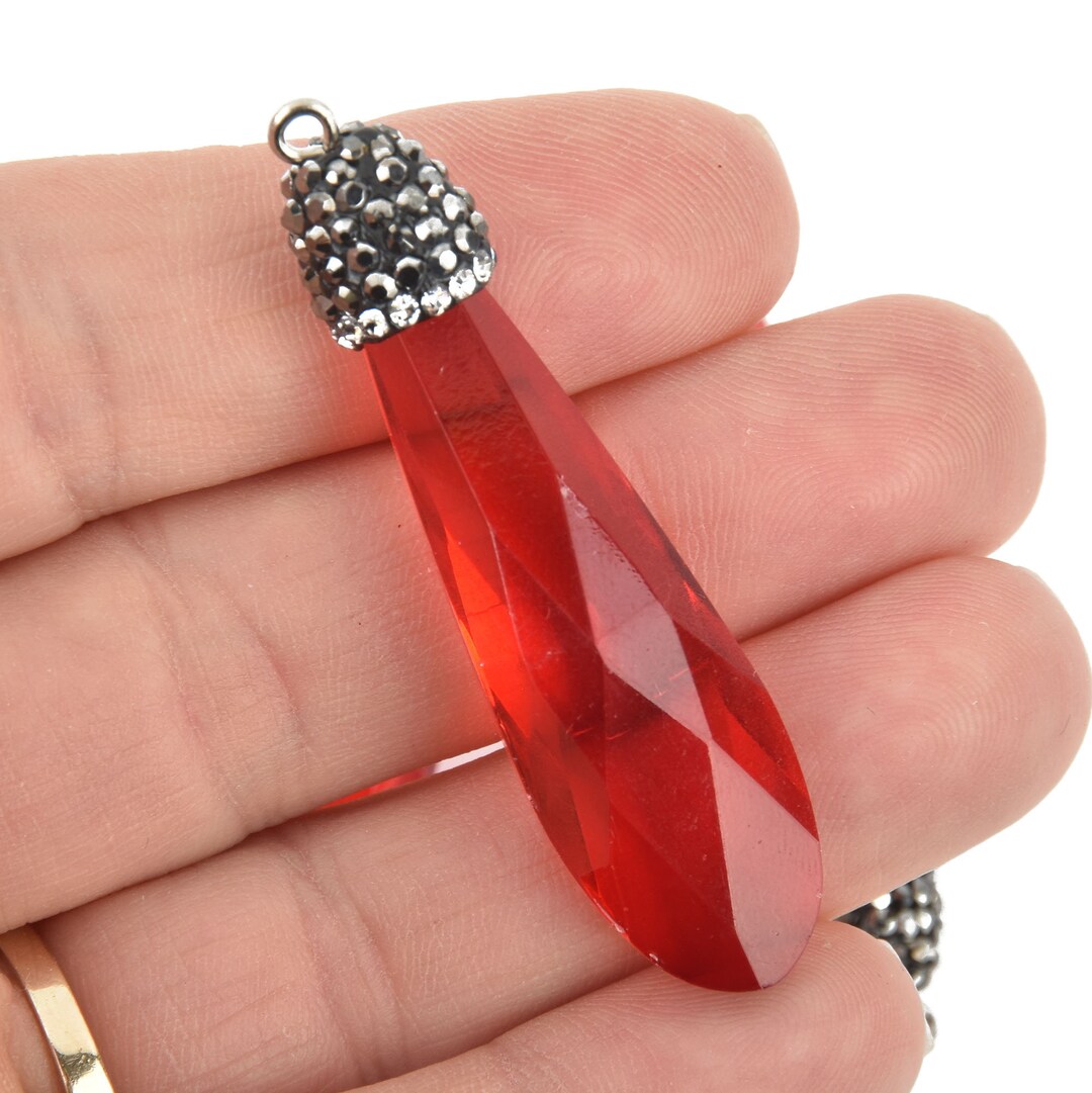 Red Crystal Teardrop Drop Pendant With Rhinestone Micro Pave Bead Cap ...