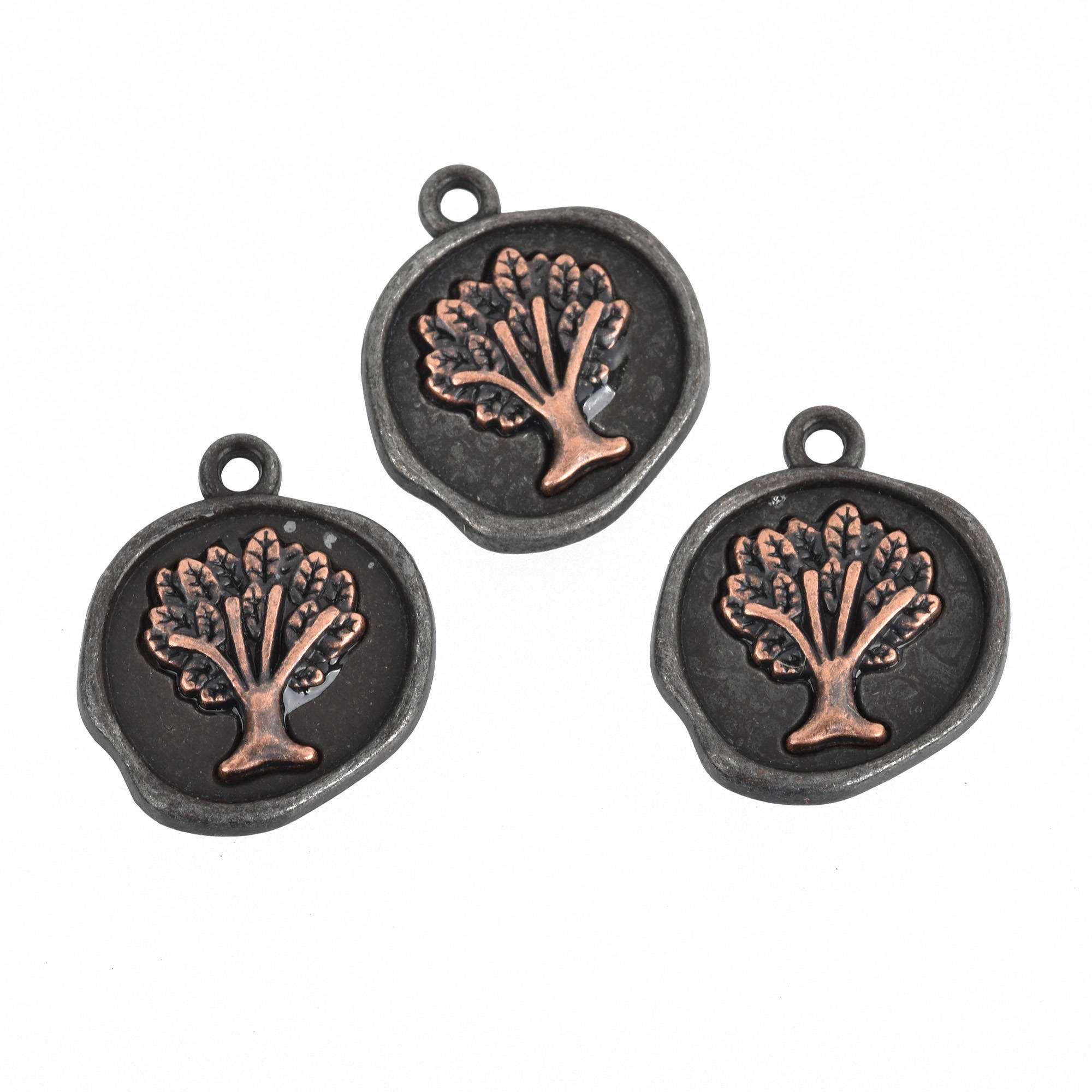 5 Gunmetal Copper Coin Charms Gunmetal Coin with Copper Tree | Etsy