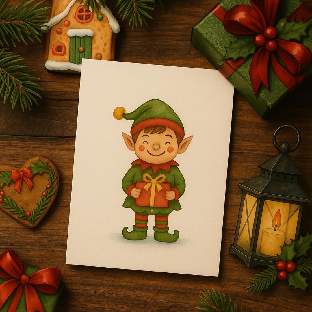 Printable Christmas Card | Elf Design | 5x7” Holiday Greeting Card ...