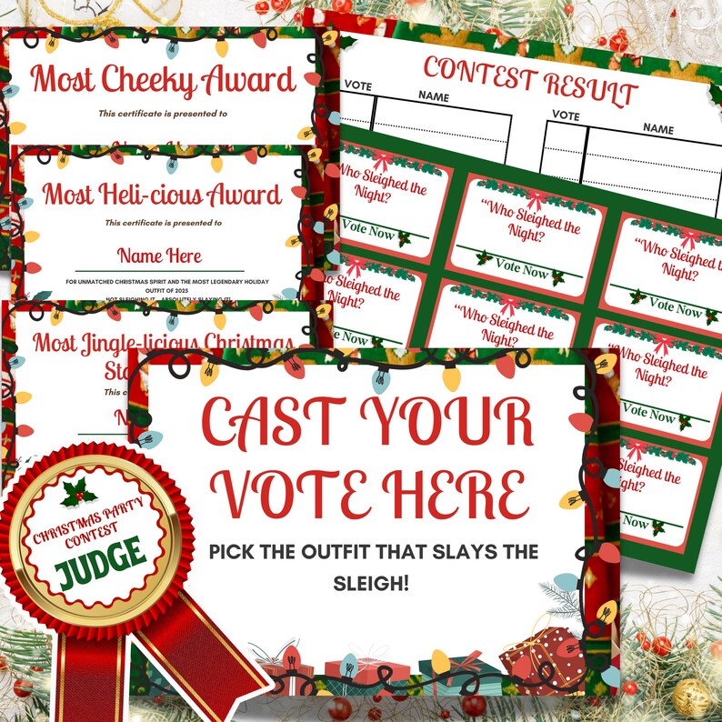Ugly Sweater Award Certificates & Ballot Cards Hilarious Tacky Outfit ...