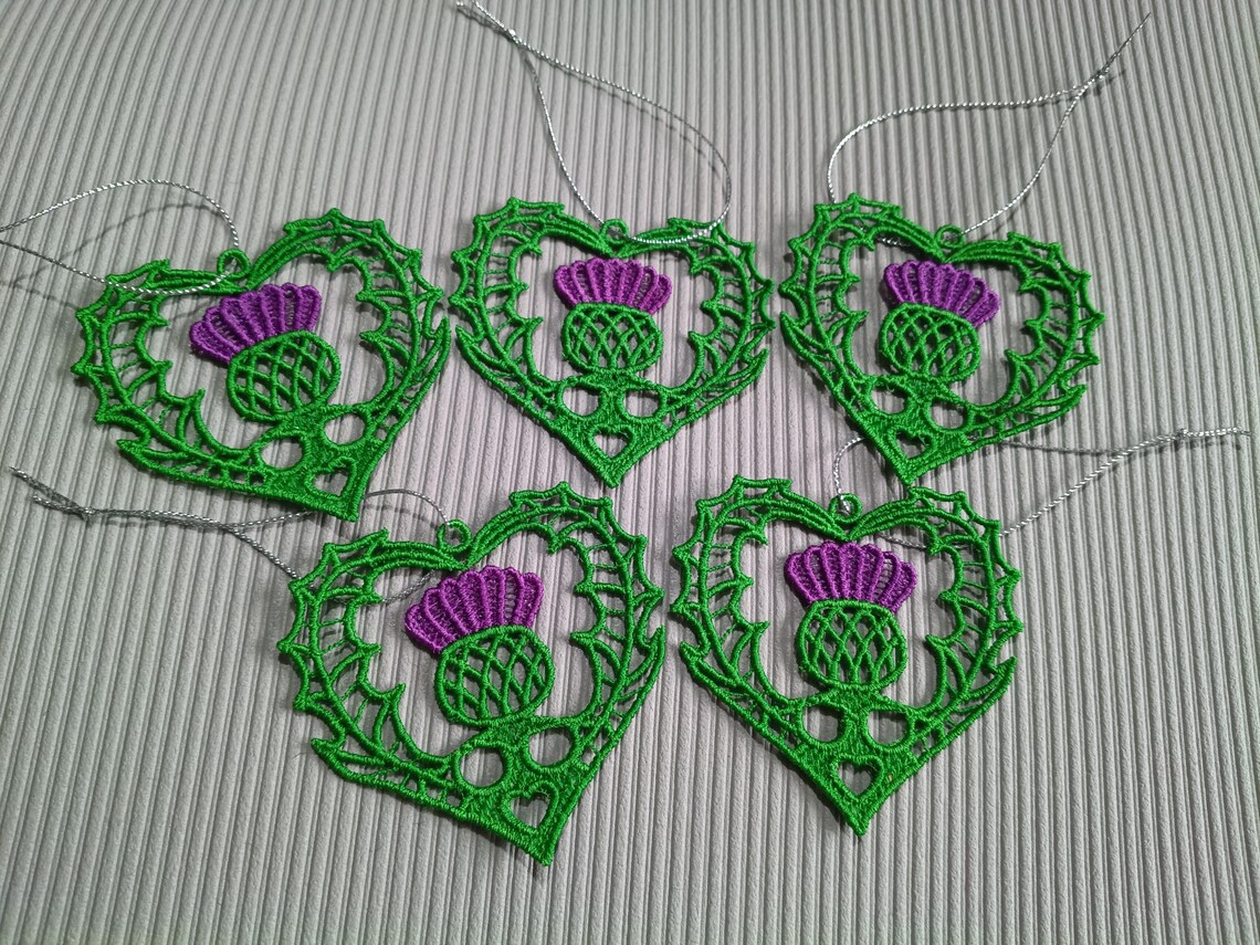 Scottish Thistle Embroidery Lace Ornament – Celtic Christmas Decor ...