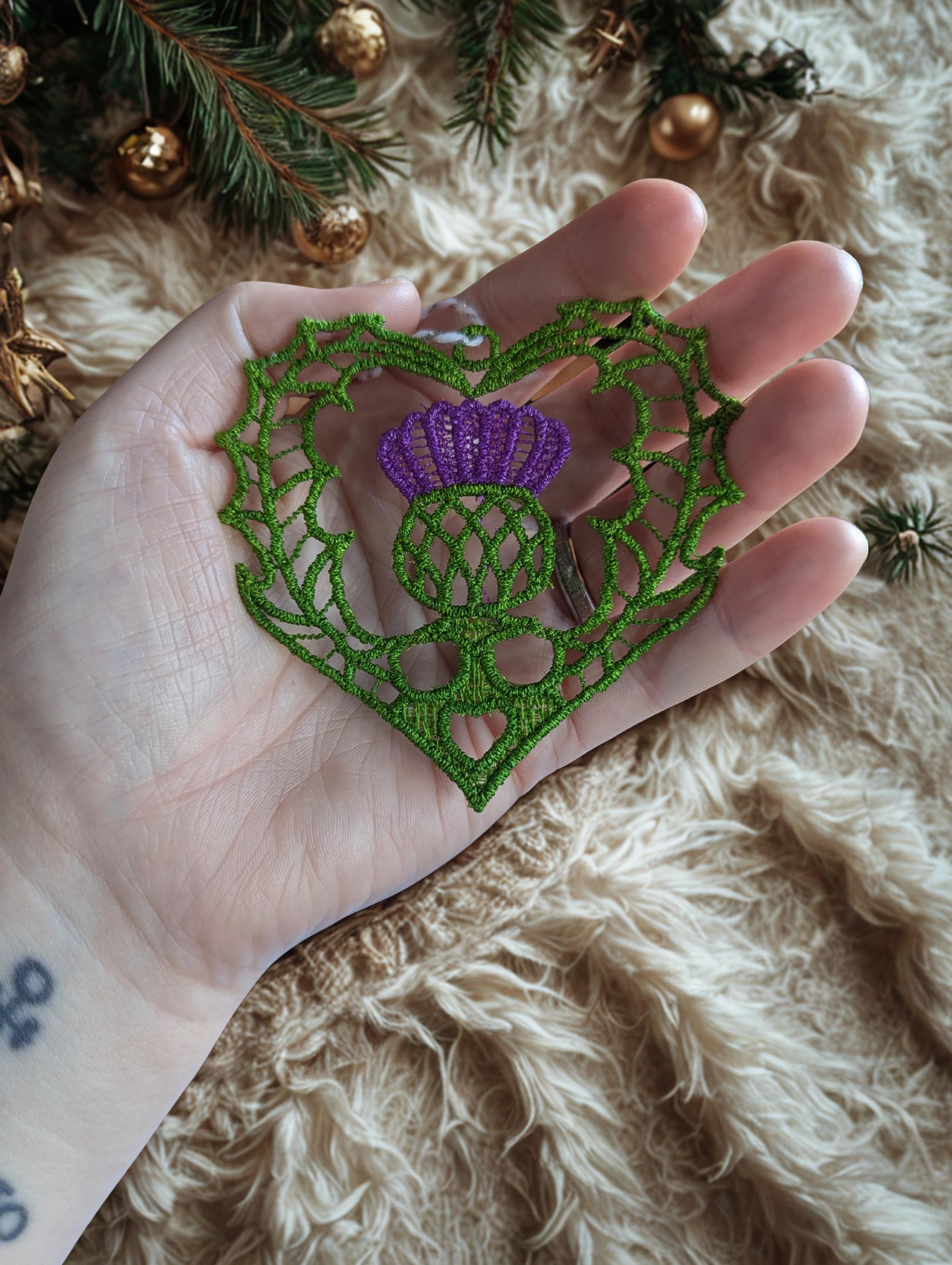Scottish Thistle Embroidery Lace Ornament – Celtic Christmas Decor ...