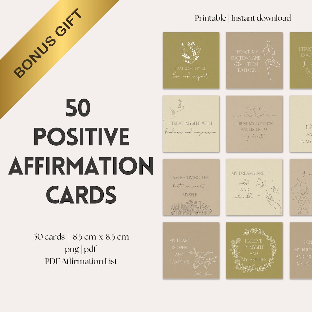 50 Positive Affirmation Cards Printable | Affirmation Card Digital ...