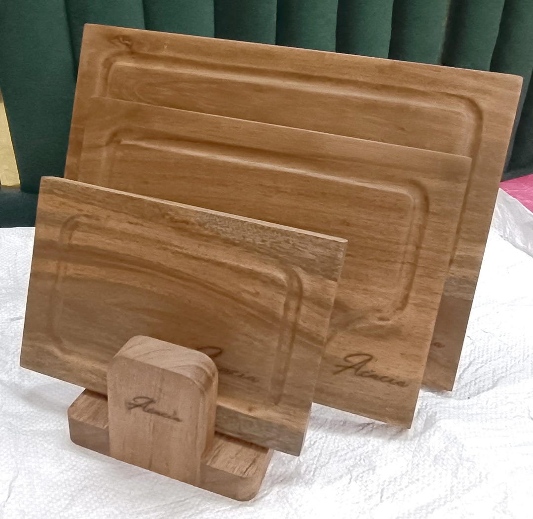 Wooden Chopping Board Set of 3 Pcs With Holder Made of Acacia Wood - Etsy