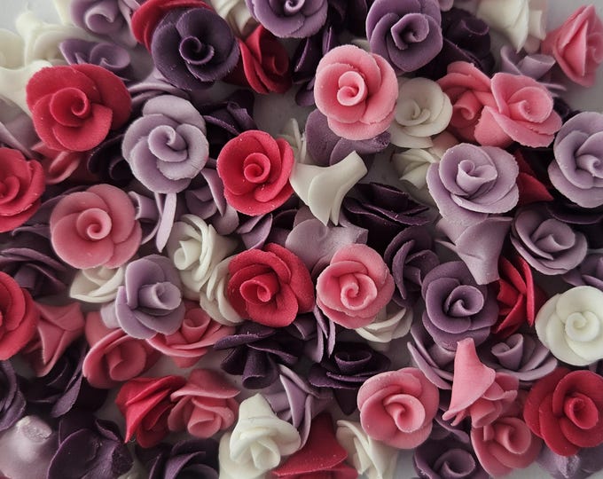 Mini Edible Roses – 24 Pink, White and Purple Sugar Flowers for Cakes ...