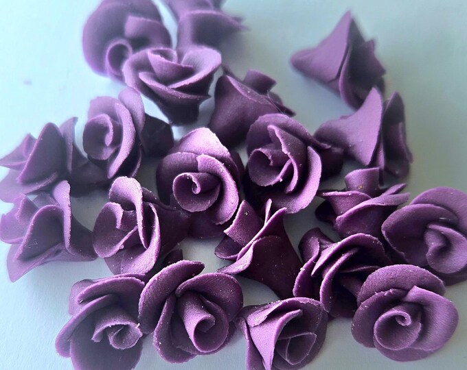 20 Mini Dark Purple Edible Roses – Sugar Flowers for Cake Decorating ...