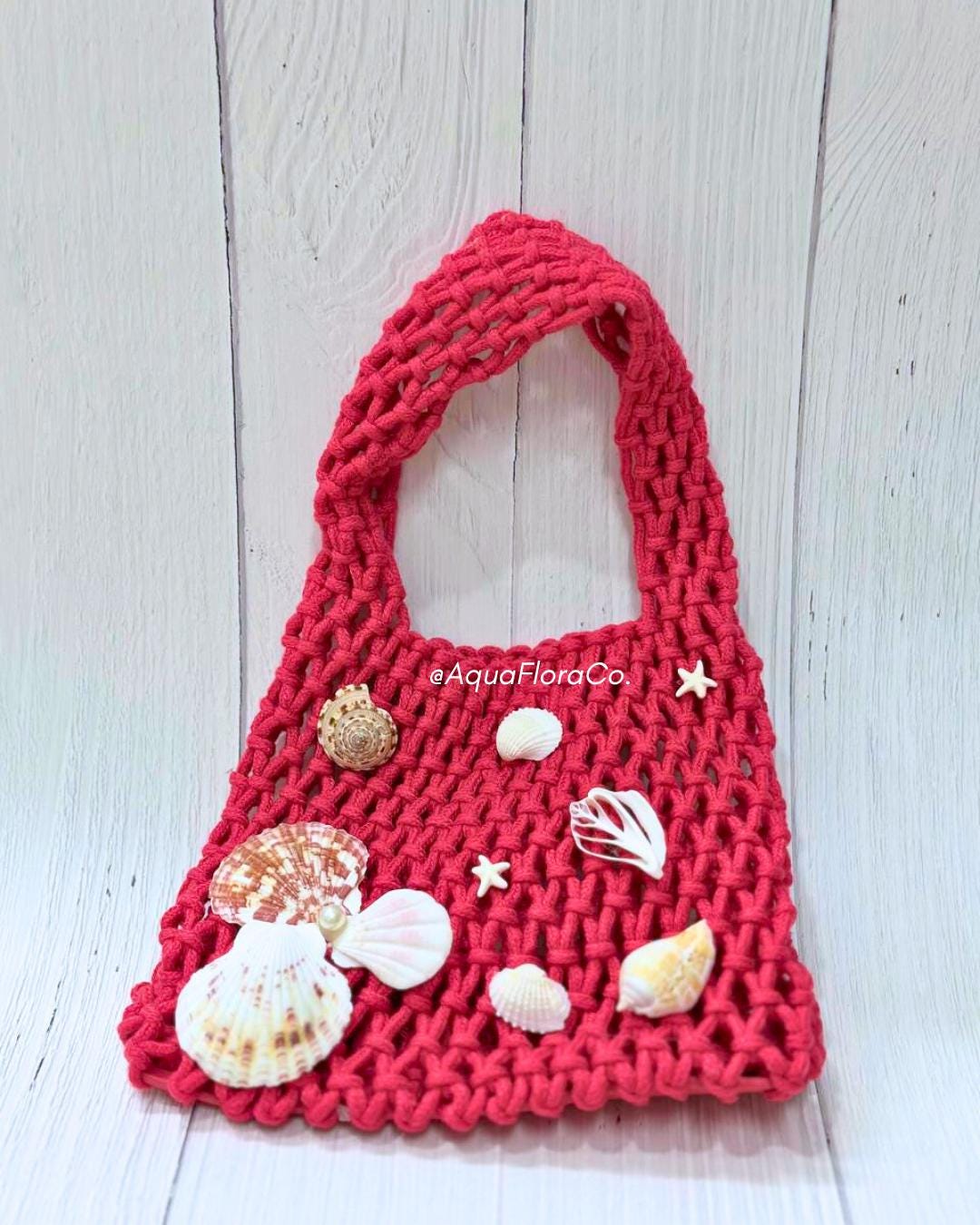 Handmade Seashell Crochet Bag: Coastal Cotton Knit Tote - Etsy