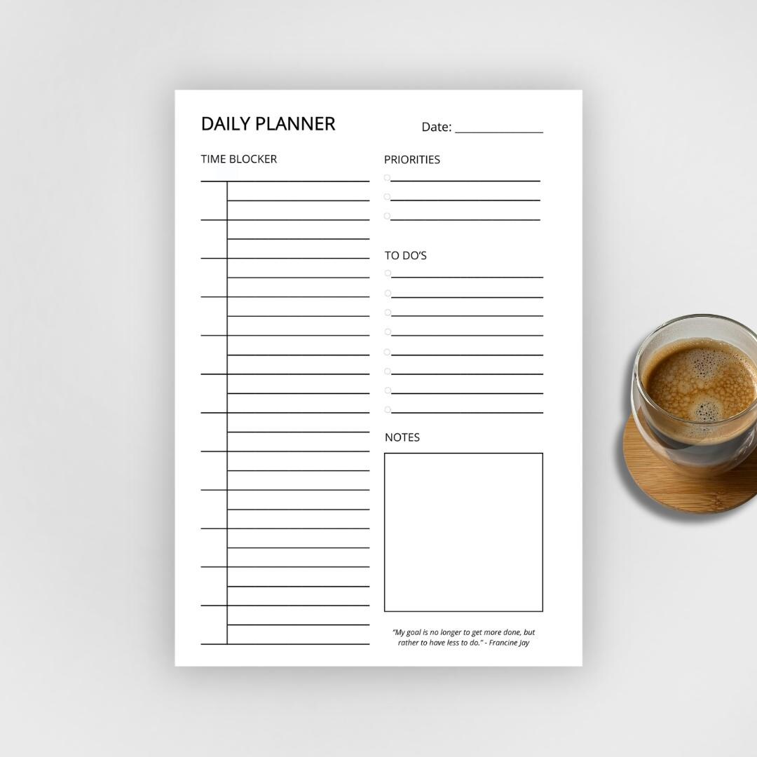 Printable Daily Planner Time Blocking Schedule Priorities To-do List ...