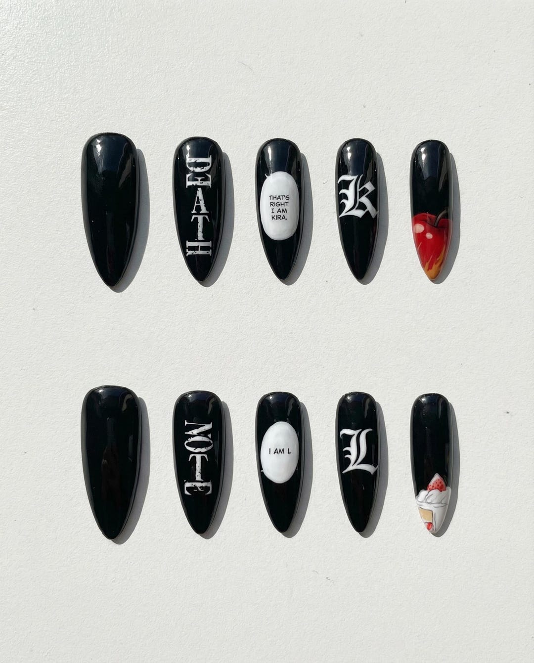 Death Note Press on Nails | Ryuk and Light Yagami Anime Nails | Black ...