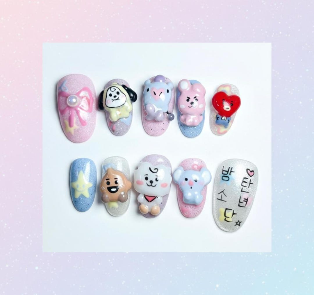3D BT21 Press on Nails | Pastel Kawaii, Handmade BTS Army Art - Etsy UK