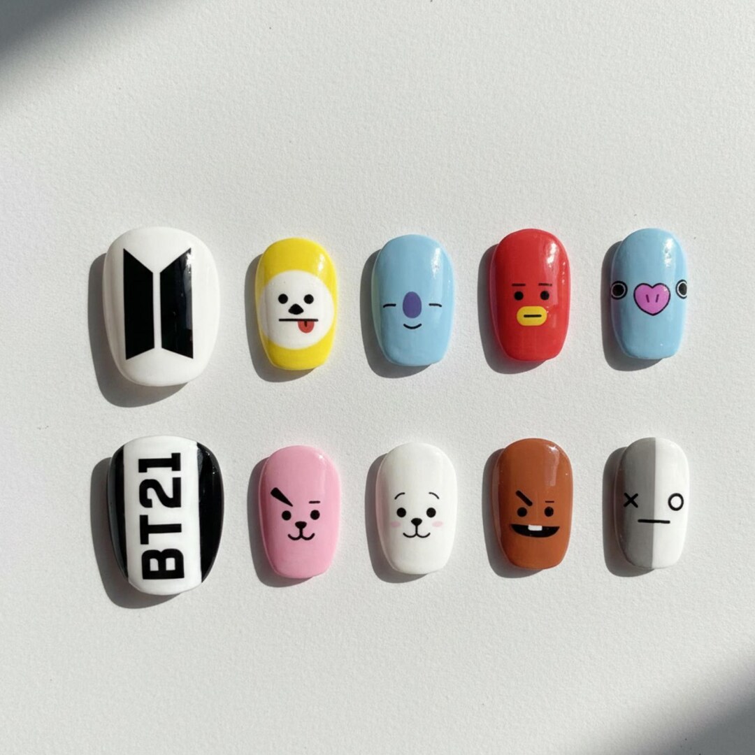 BT21 Press on Nails | K-pop Fan Art, Handmade Gel Nail Set - Etsy