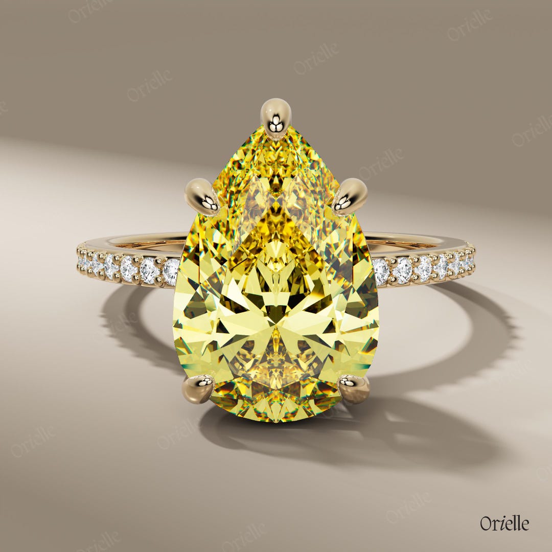 3.00 CT Pear Canary Yellow Exquisite Lab Grown Diamond, Classic 5 Claw ...