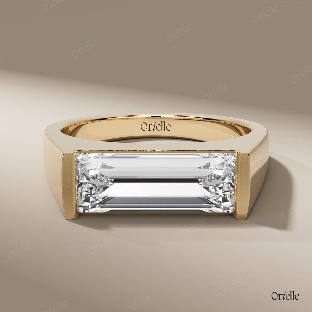 Baguette Solitaire Ring Horizontal Lab Grown Diamond Engagement Ring ...
