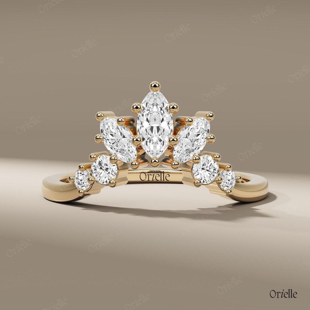 Lab Grown Diamond Tiara Crown Ring, Marquise & Round Diamond Wedding ...